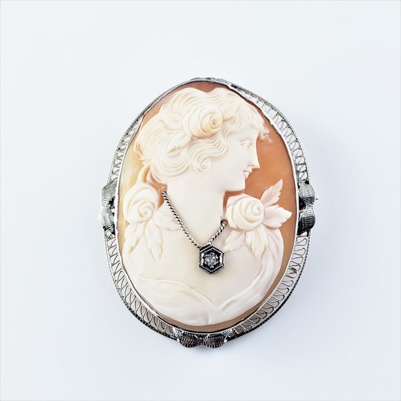 Estate | Jewelry | Vintage 4 Karat White Gold Cameo Broochpin 8295 | Poshmark